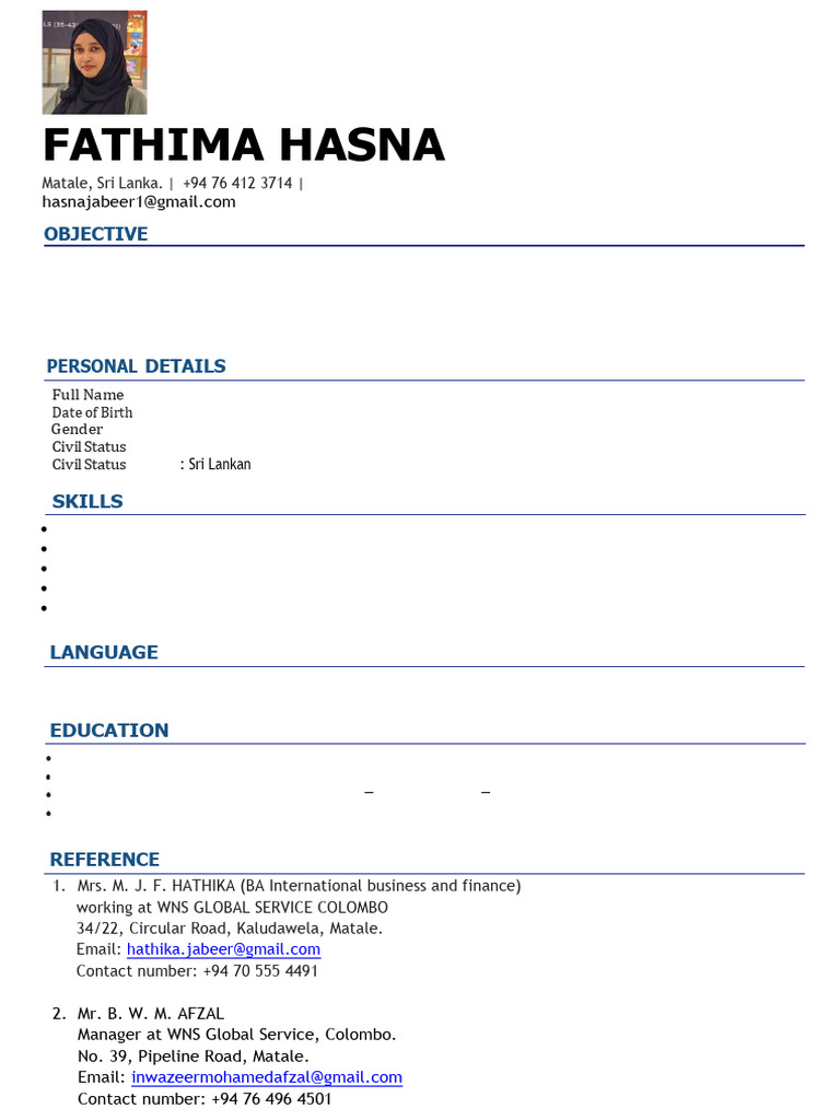 Fathima Hasna: Objective | PDF