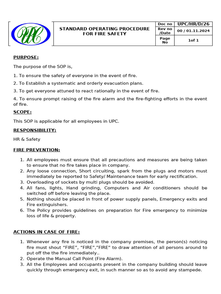 Fire safety SOP | PDF | Fire Safety | Firefighting