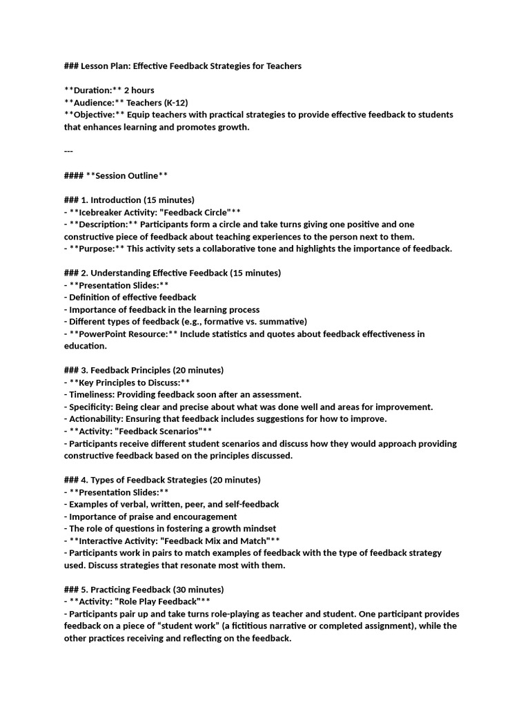 Feedback. LP | PDF | Lesson Plan | Pedagogy