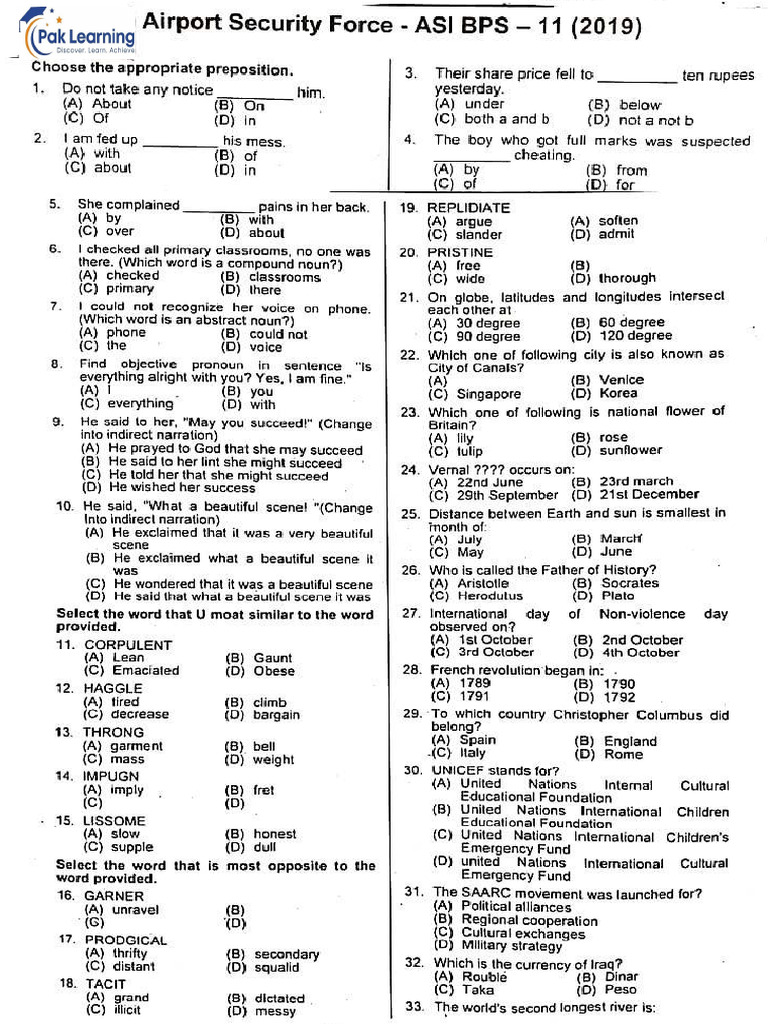 ASF ASI Paper Held in 2019 | PDF