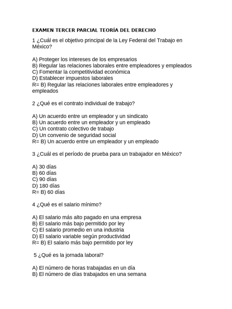 Examen Final Derecho Laboral | PDF | Derecho laboral | Salario