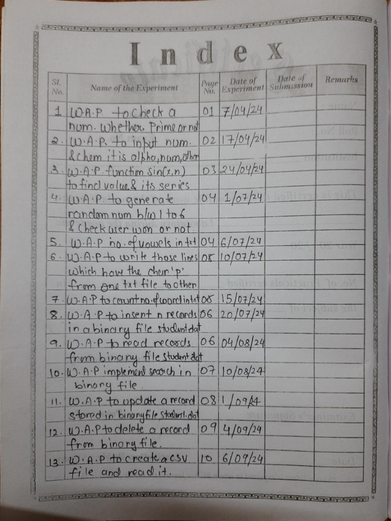 CS Practical Index | PDF