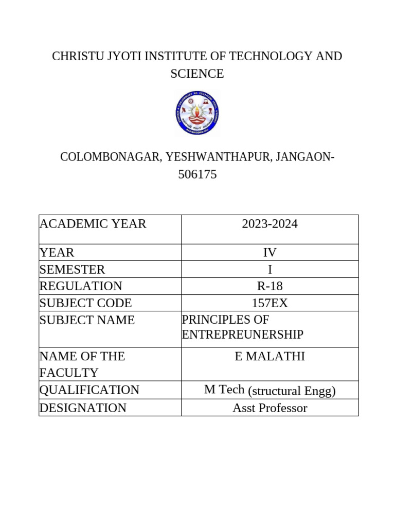 POE CIVIL 2023-2024 Malathi | PDF | Engineering | Entrepreneurship