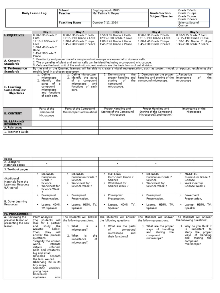 Science 7 DLL - Week 1 - Quarter 2 - 2nd | PDF | Learning | Cognition