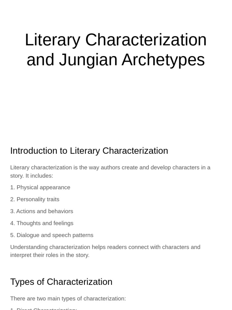 Literary Characterization and Jungian Archetypes | PDF