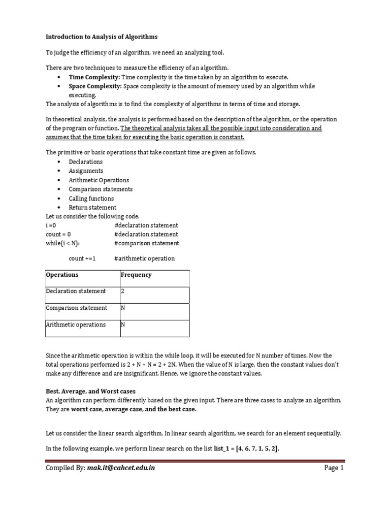1 e Intro2 Analysis Algo | PDF | Time Complexity | Algorithms