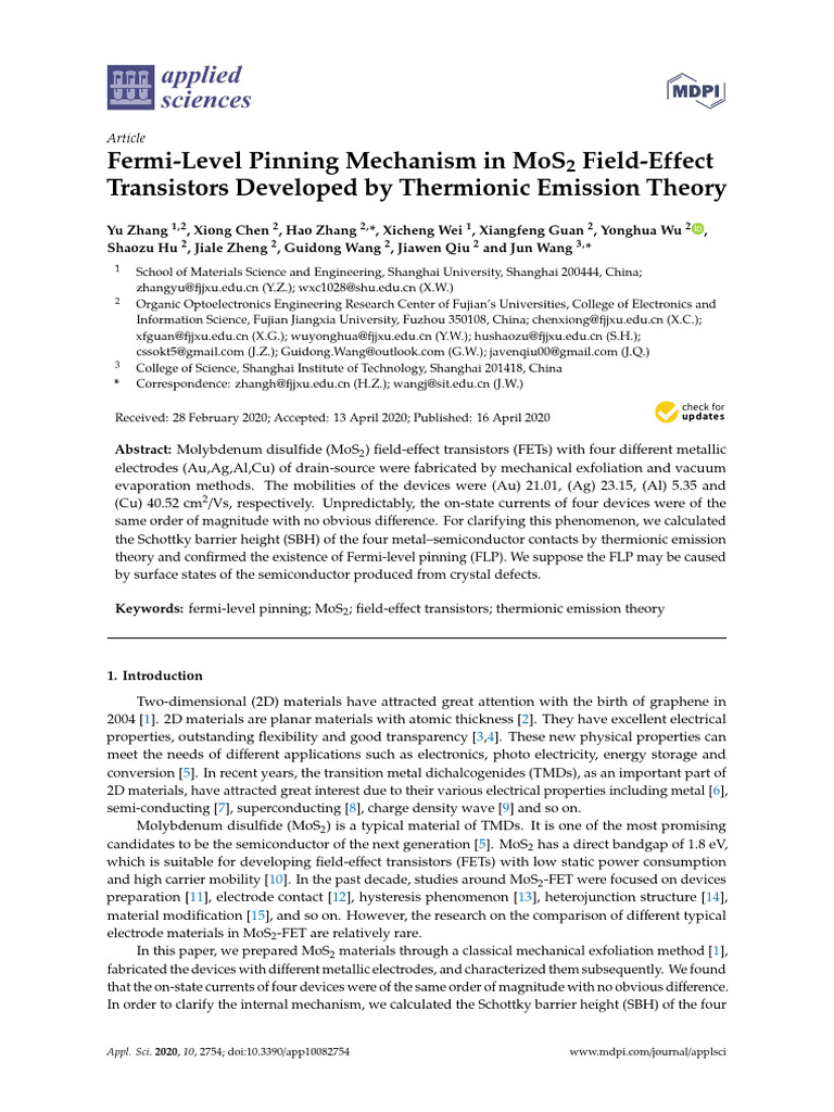 Important Document On Fermi Level Pining Effect in 2d Mosfets | PDF ...