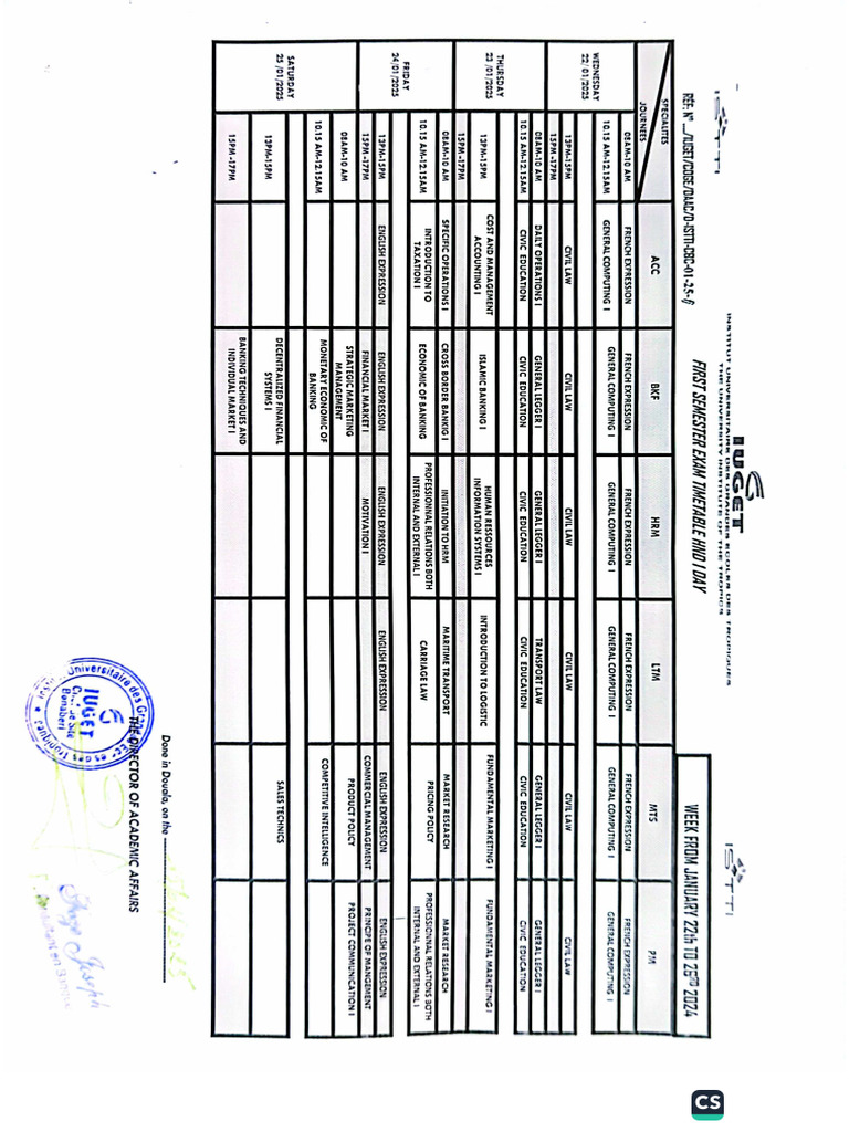 First Semester Exam Timetable HND I DAY | PDF