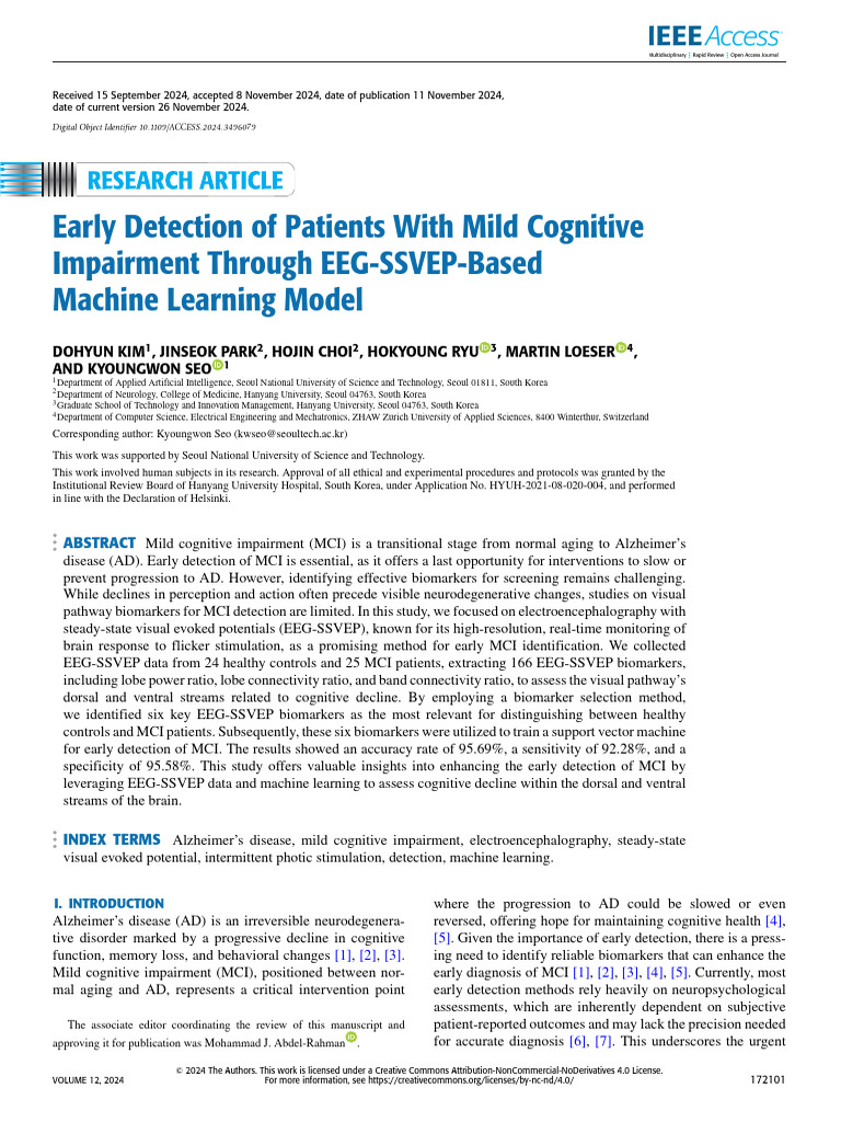 Early Detection of Patients With Mild Cognitive Impairment Through EEG-SSVEP-Based Machine ...