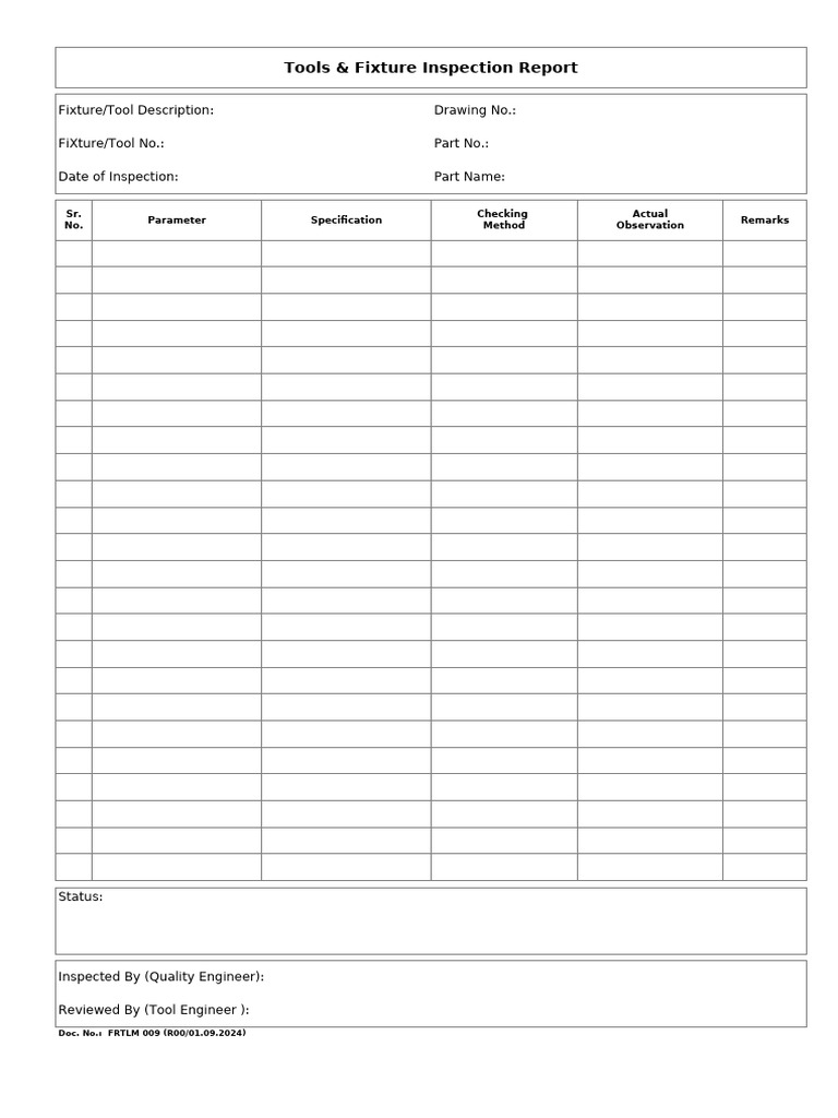 FRTLM 009 (Fixture Inspection Report) | PDF