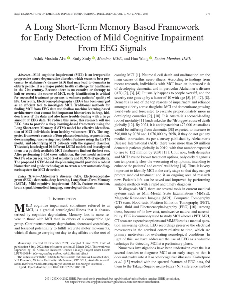A Long Short-Term Memory Based Framework For Early Detection of Mild Cognitive Impairment From ...