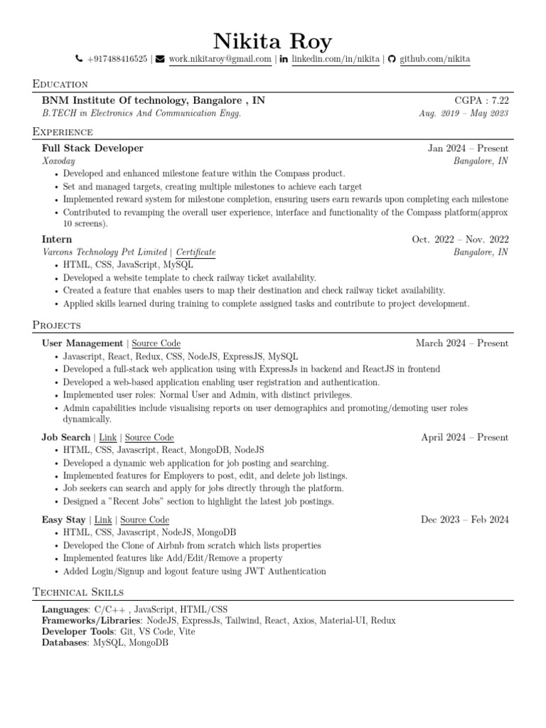 Nikita_Resume(1) | PDF | Java Script | My Sql