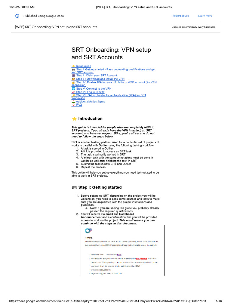 (WFE) SRT Onboarding - VPN Setup and SRT Accounts | PDF | Login ...