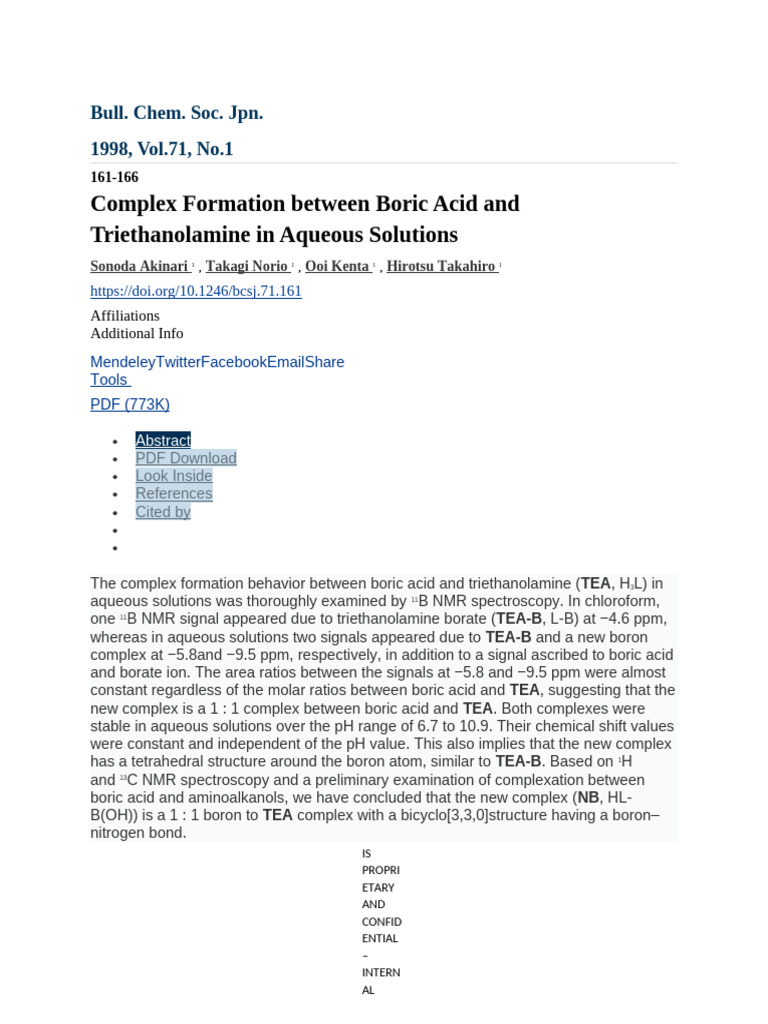 Boric Acid and Triethanolamine Complexes | PDF