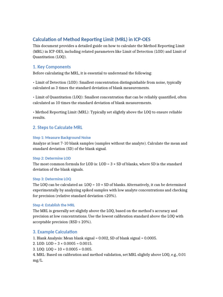 Calculation of MRL in ICP-OES | PDF