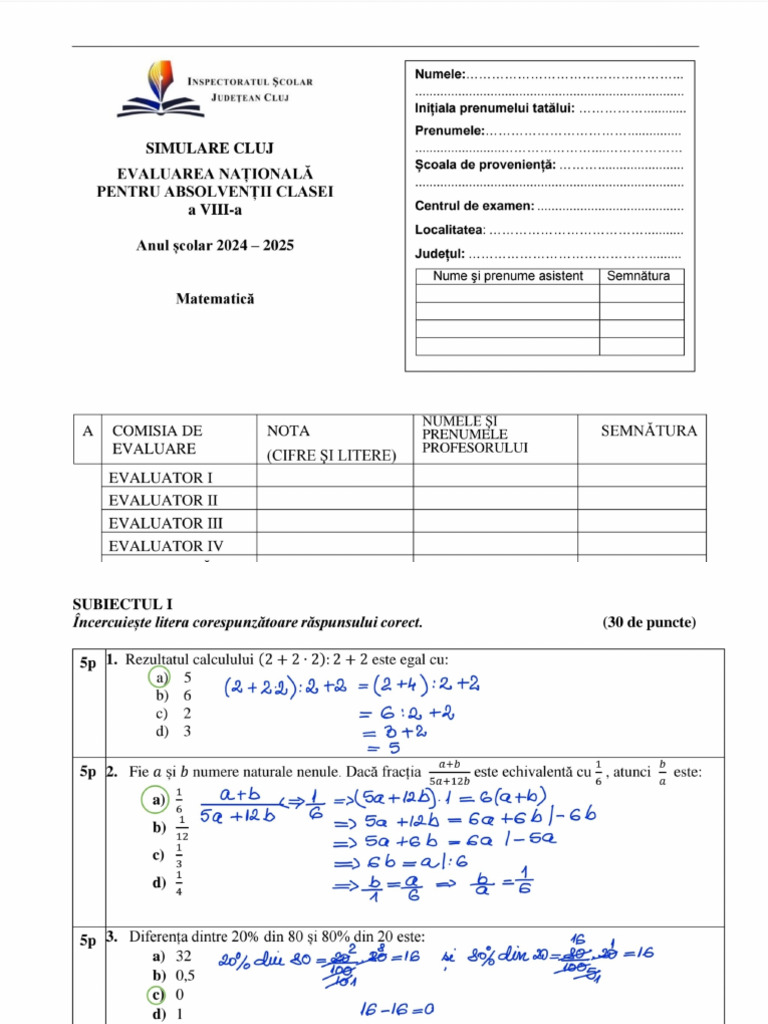 Simulare Judeteana Cluj 2025 Rezolvata de Prof. Paveliuc - Mate Plus | PDF