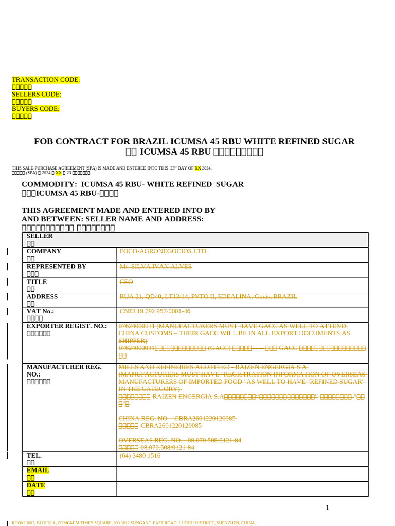 FOB SUGAR DRAFT FOCO V2 (clean) 2 | PDF | Letter Of Credit | Bill Of Lading FOB SUGAR DRAFT FOCO V2 (clean) 2 | PDF | Letter Of Credit | Bill Of Lading