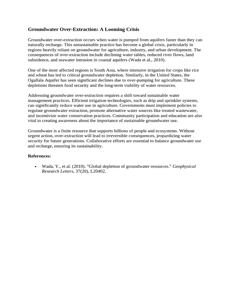 Groundwater Over-Extraction A Looming Crisis | PDF