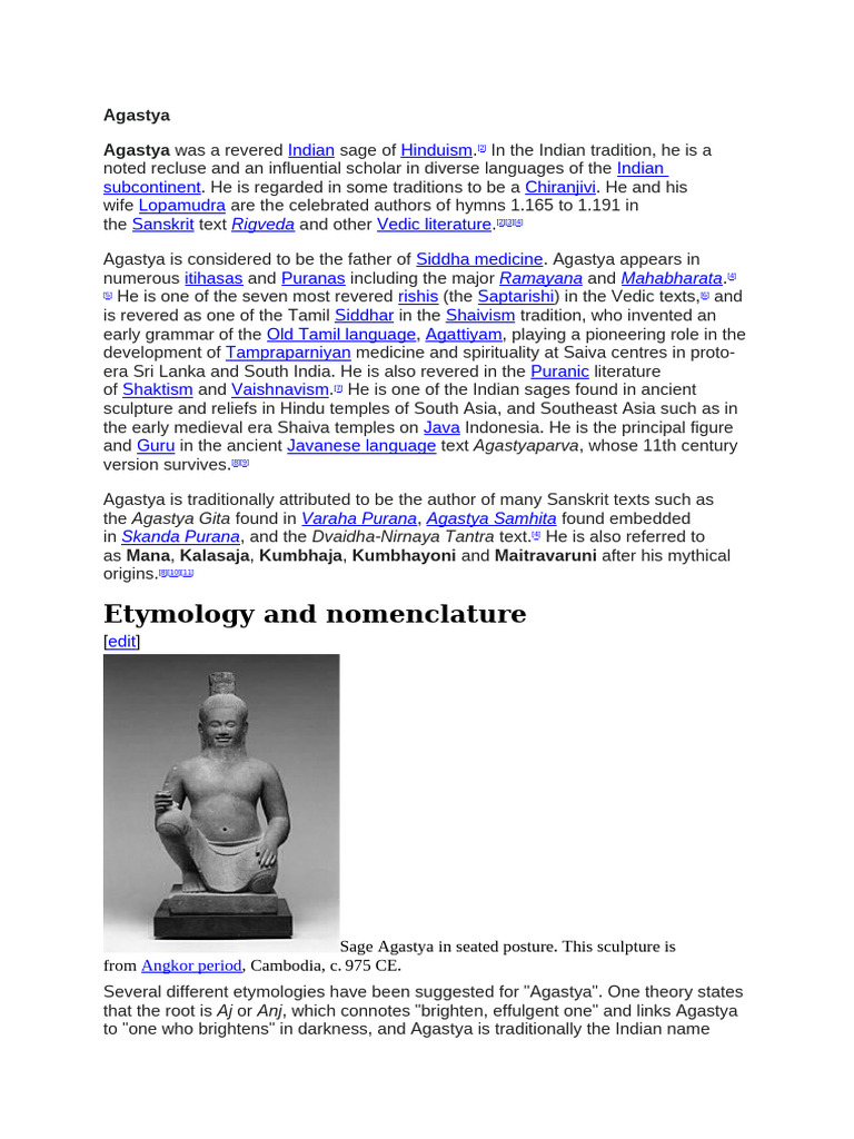 Agastya | PDF | Indian Religions | Hindu Mythology