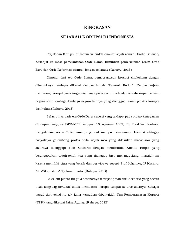 RINGKASAN Sejarah Korupsi Di Indonesia (K.8) | PDF