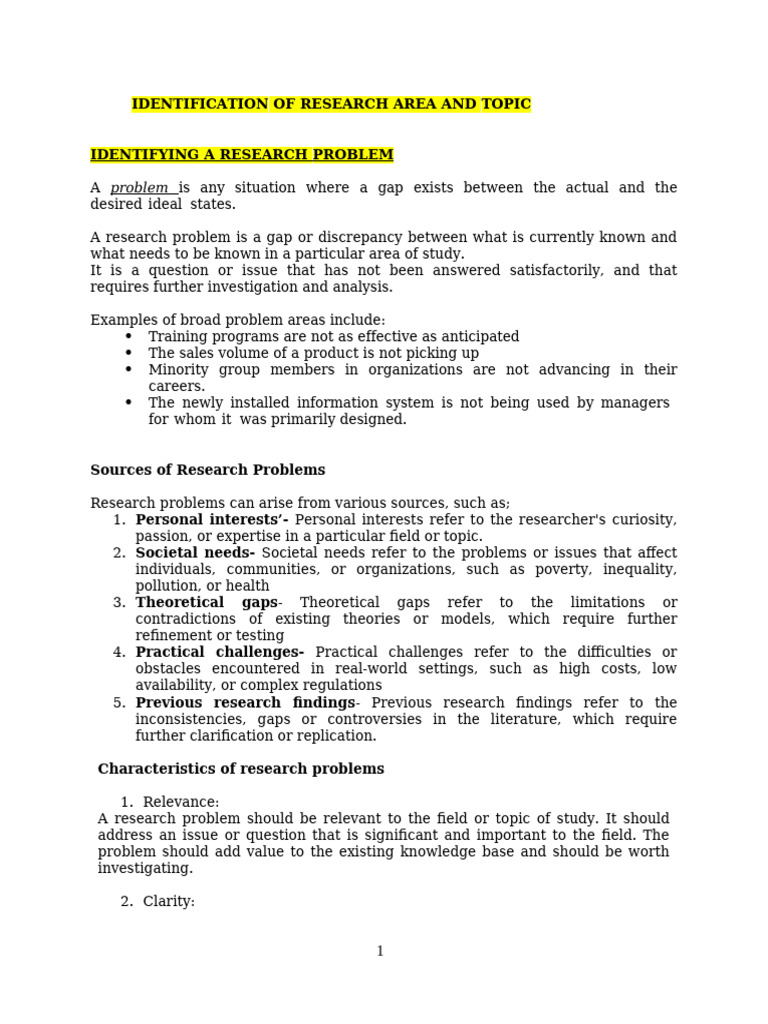 Lesson 2 Identification of Research Area | PDF | Hypothesis | Cognition