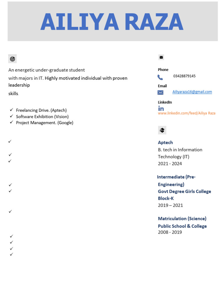 Ailiya Raza (RESUME)-3 (1) | PDF