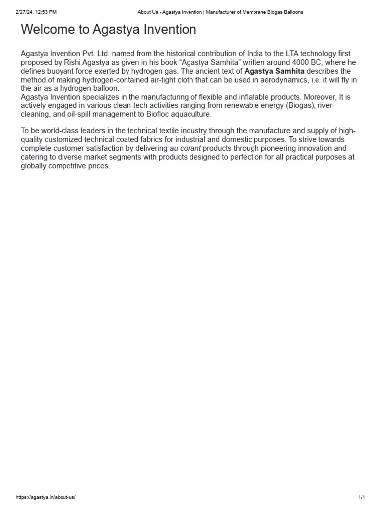 Agastya: Membrane Biogas Balloons | PDF