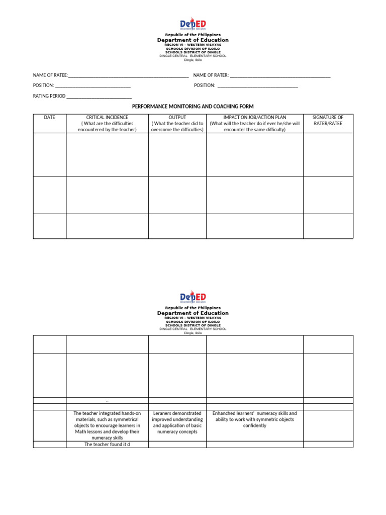 Performance Monitoring And Coaching Form Pdf