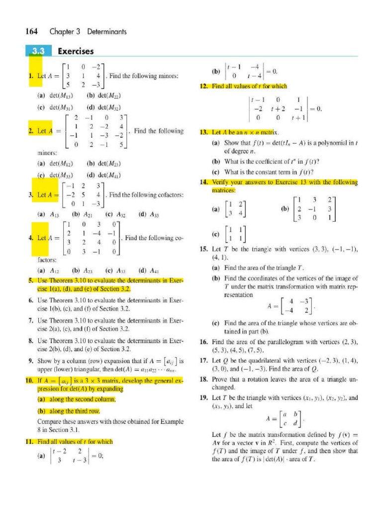 Determinants and Minors Exercises | PDF | Determinant | Matrix (Mathematics)