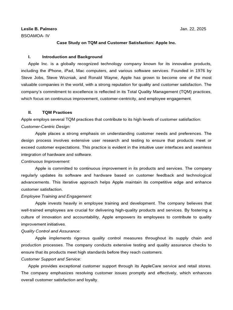 Casestudy.apple.inc | PDF | Apple Inc. | Customer Satisfaction