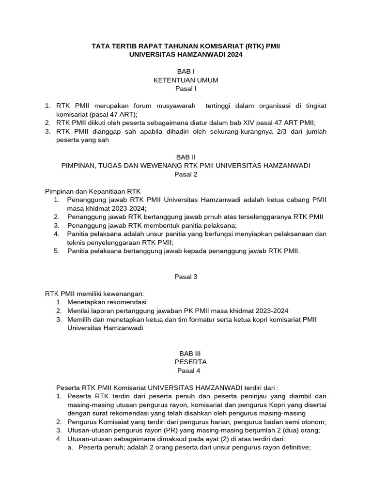 Tatib RTK Pmii Universitas Hamzanwadi | PDF