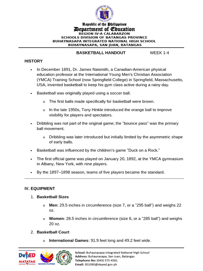 Basketball Handout Week 1 To 4 | PDF | Sports | Ball Games