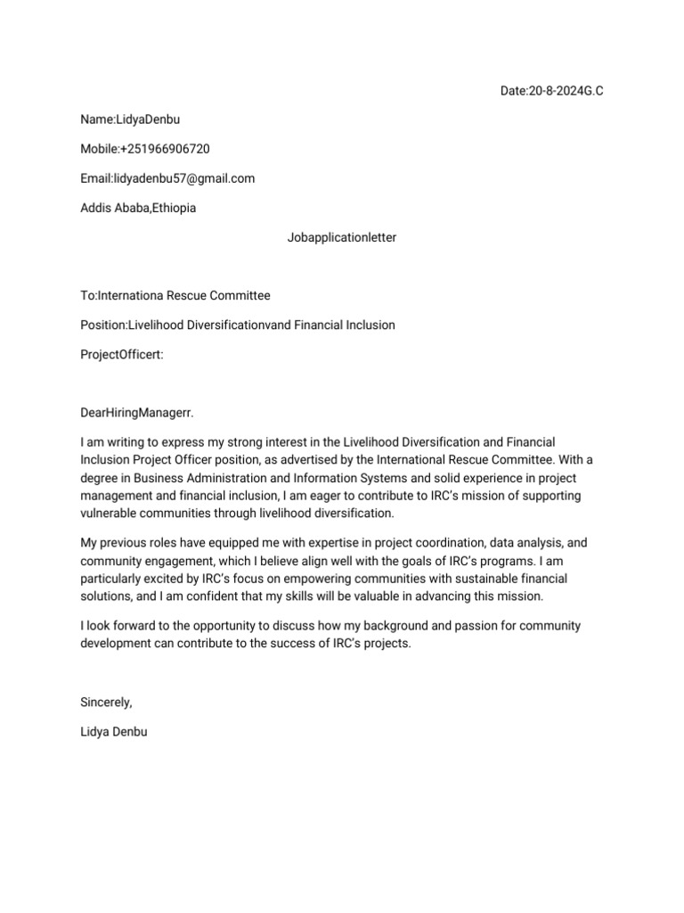 Cover Letter for IRC | PDF