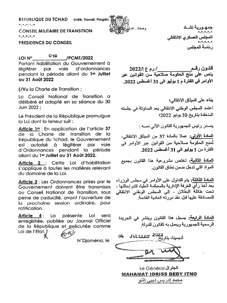 Loi N°018 PCMT 2022 | PDF