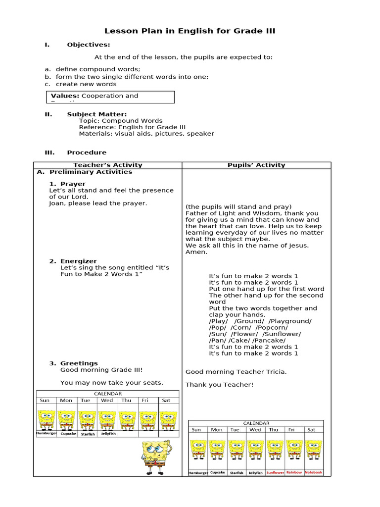 Grade III Lesson Plan: Compound Words | PDF