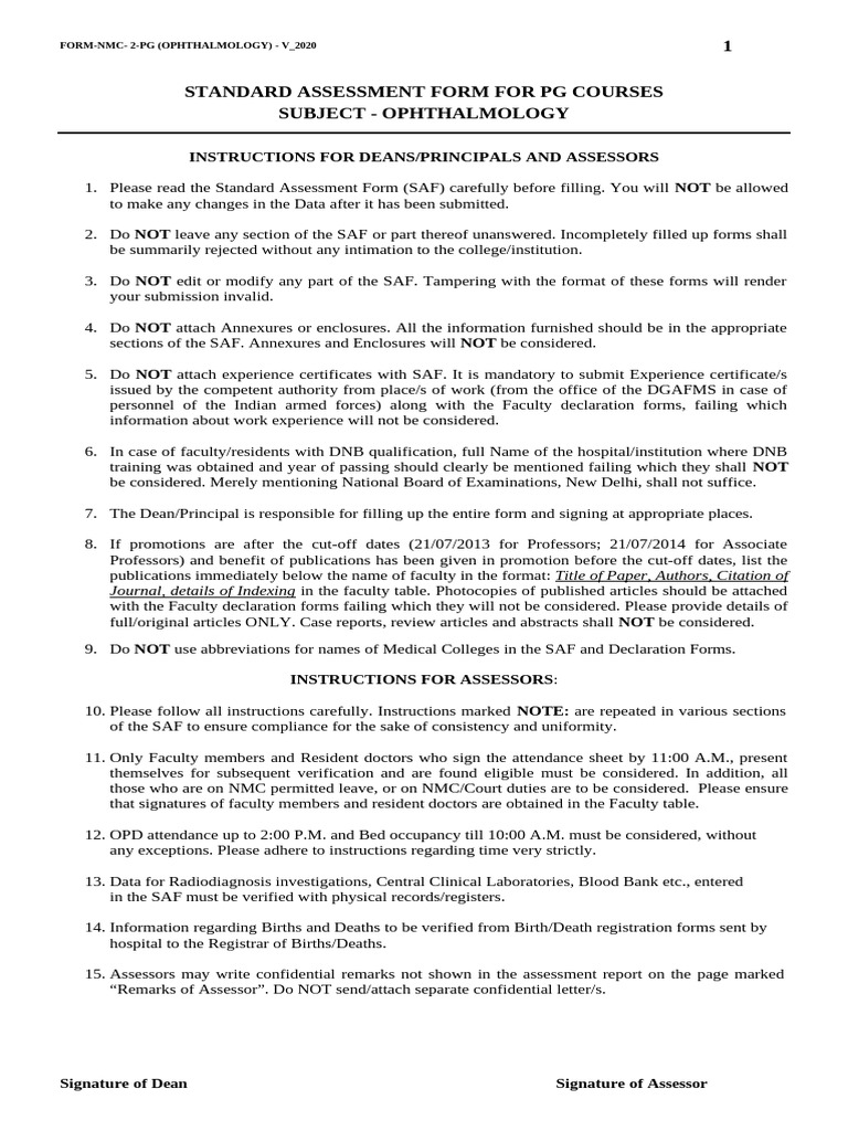10 NMC SAF Form 2 PG Ophthalmology | PDF | Emergency Department | Thesis