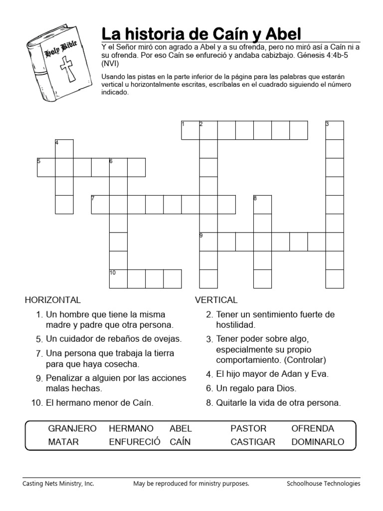 The Story of Cain and Abel - Crossword Spanish | PDF
