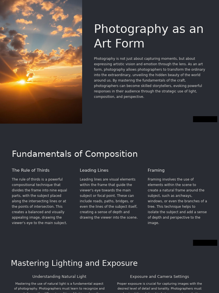 Photography As An Art Form | PDF | Composition (Visual Arts) | Camera Lens