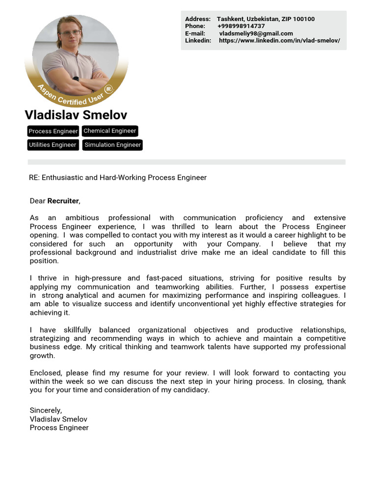 Vladislav Smelov Cover Letter | PDF