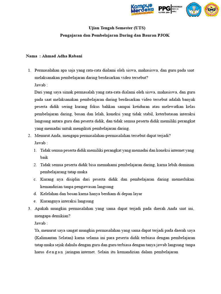 UTS.1 Pengajaran Dan Pembelajaran Daring Dan Bauran | PDF