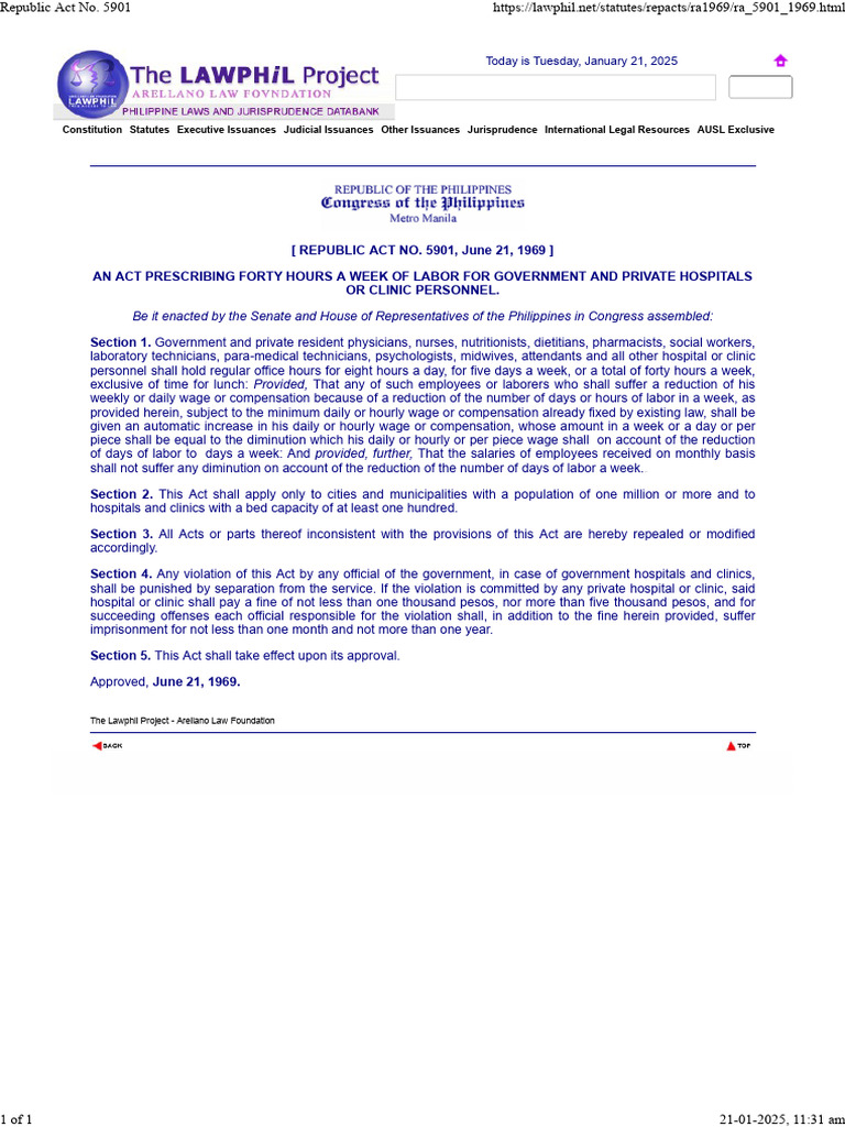 RA 5901 | PDF | Wage | Justice
