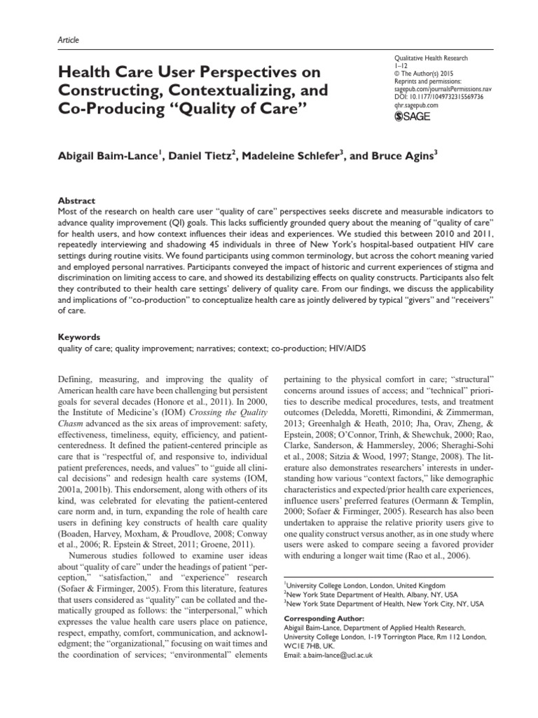 Health Care User Perspectives On Constructing Cont | PDF | Qualitative ...