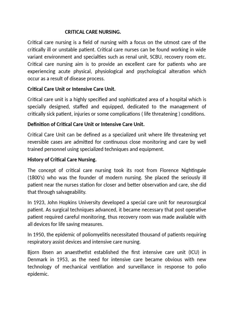 Critical Care Nursing Overview and Practices | PDF | Artificial Cardiac ...