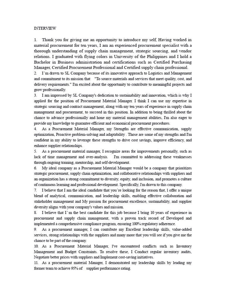 INTERVIEW (1) | PDF | Procurement | Supply Chain