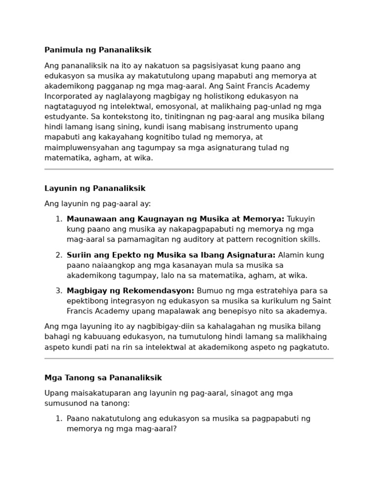 Panimula NG Pananaliksik | PDF