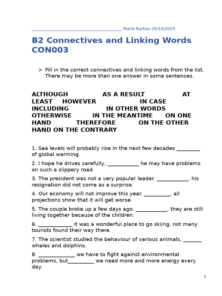 B2 Connectives and Linking Words CON003 | PDF | Natural Environment ...