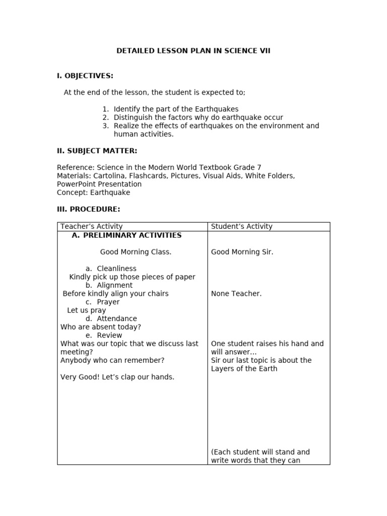 Detailed Lesson Plan in Science Vii | PDF | Earthquakes | Seismology