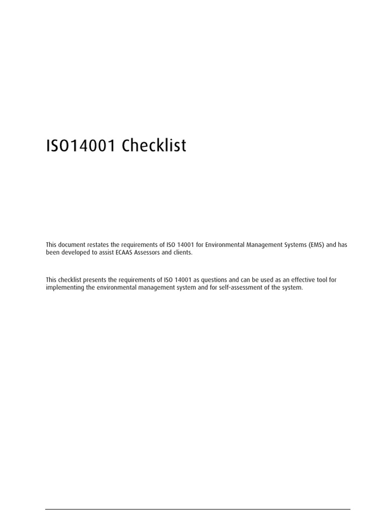 ISO 140001-2004 Checklist | Download Free PDF | Environmental Resource ...
