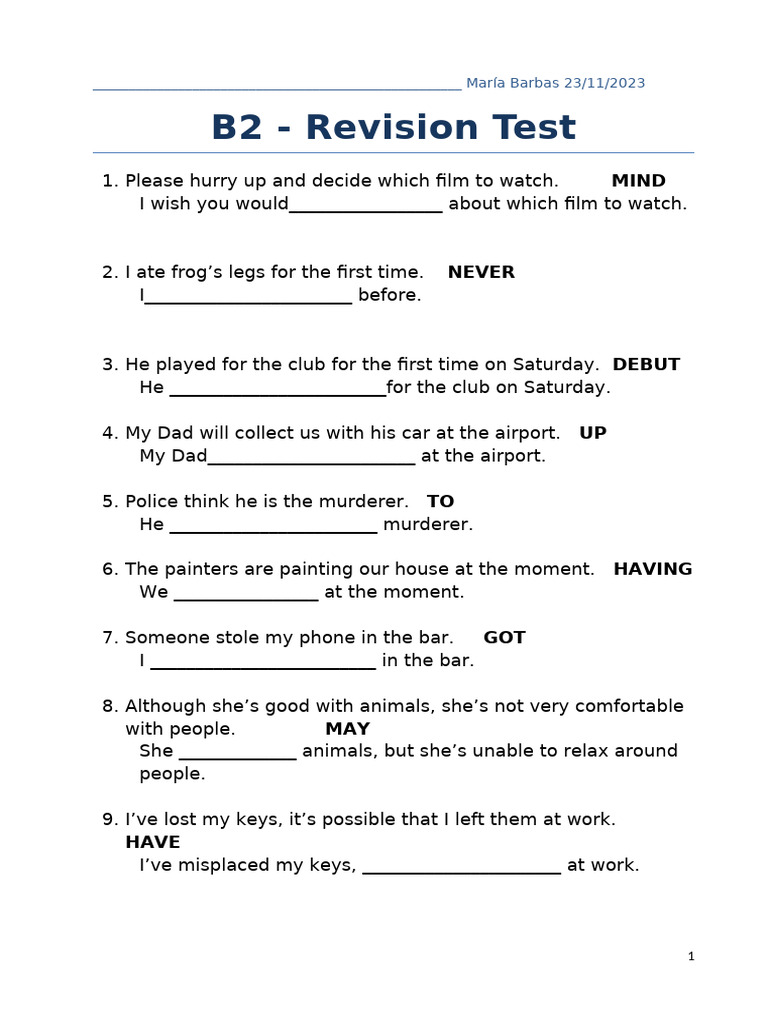 B2 - Revision Test | PDF