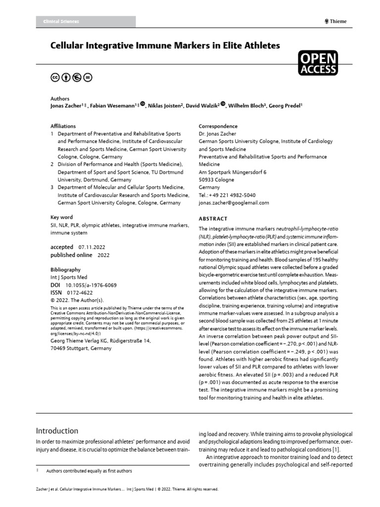 Cellular Integrative Immune Markers in Elite Athletes | PDF | Medical ...